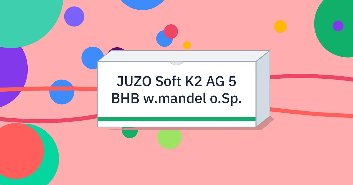 Symbolbild: Packung mit der Aufschrift JUZO Soft K2 AG 5 BHB w.mandel o.Sp. (PZN 14841602) – Verfügbarkeit und Bezug in Apotheken in Frankfurt am Main