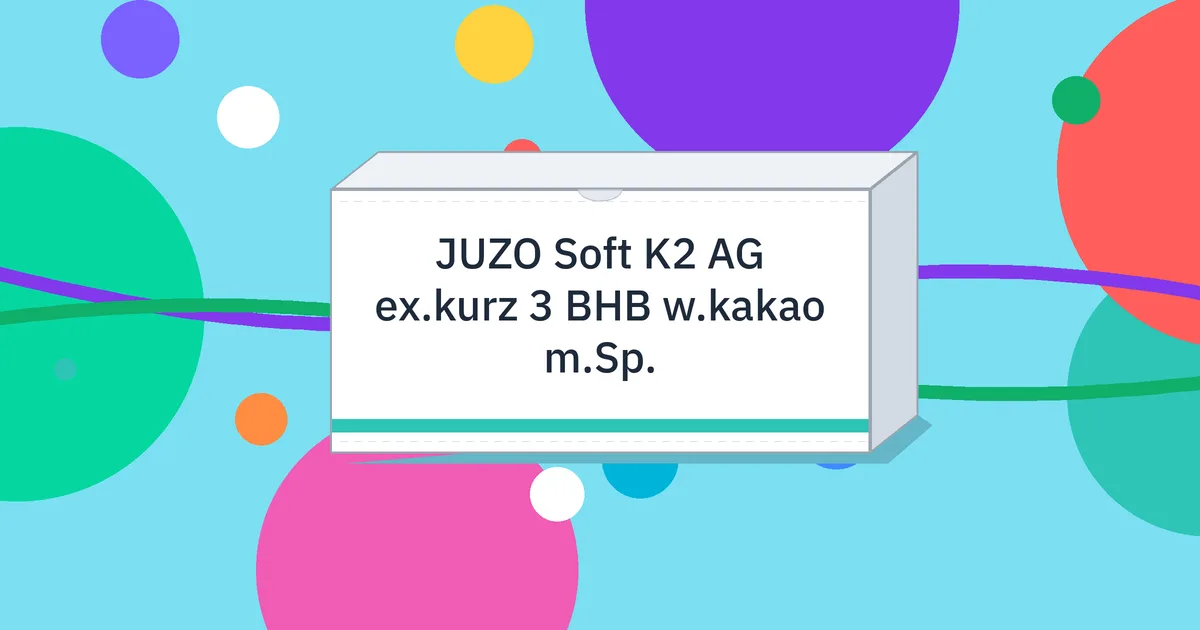 Symbolbild: Packung mit der Aufschrift JUZO Soft K2 AG ex.kurz 3 BHB w.kakao m.Sp. (PZN 14843707) – Verfügbarkeit und Bezug in Apotheken in Frankfurt am Main