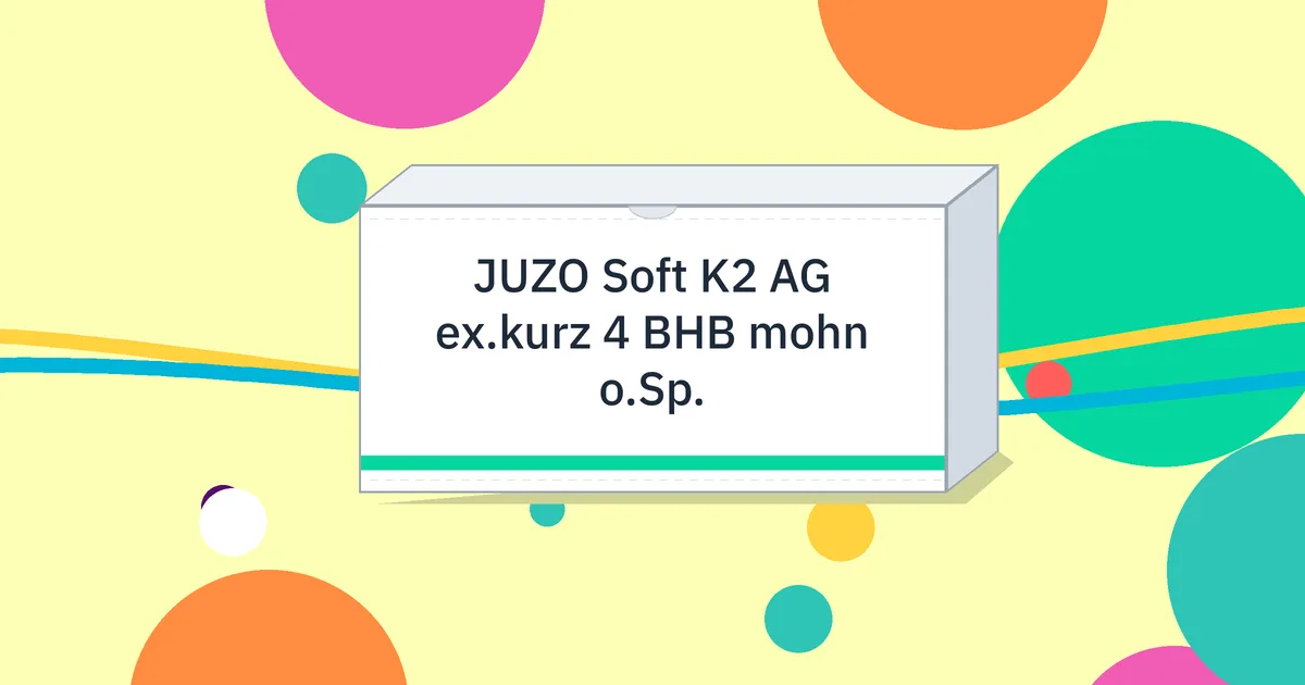 Symbolbild: Packung mit der Aufschrift JUZO Soft K2 AG ex.kurz 4 BHB mohn o.Sp. (PZN 14828441) – Verfügbarkeit und Bezug in Apotheken in Frankfurt am Main