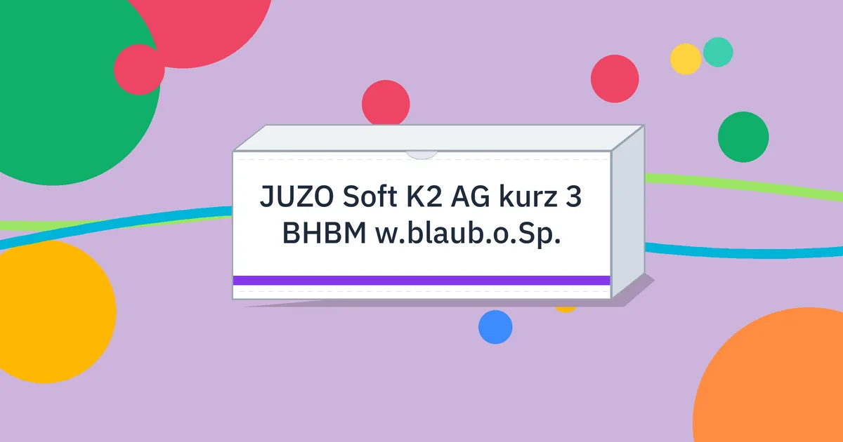 Symbolbild: Packung mit der Aufschrift JUZO Soft K2 AG kurz 3 BHBM w.blaub.o.Sp. (PZN 14869581) – Verfügbarkeit und Bezug in Apotheken in Frankfurt am Main