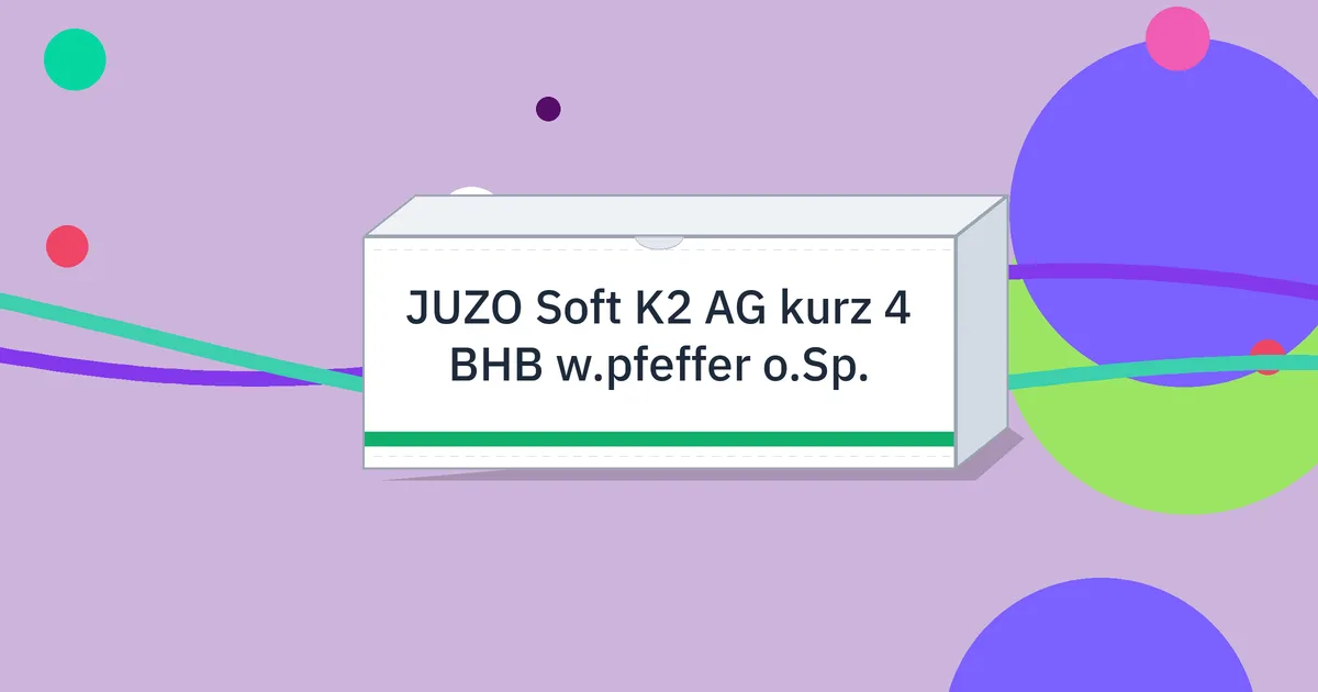 Symbolbild: Packung mit der Aufschrift JUZO Soft K2 AG kurz 4 BHB w.pfeffer o.Sp. (PZN 14842530) – Verfügbarkeit und Bezug in Apotheken in Frankfurt am Main