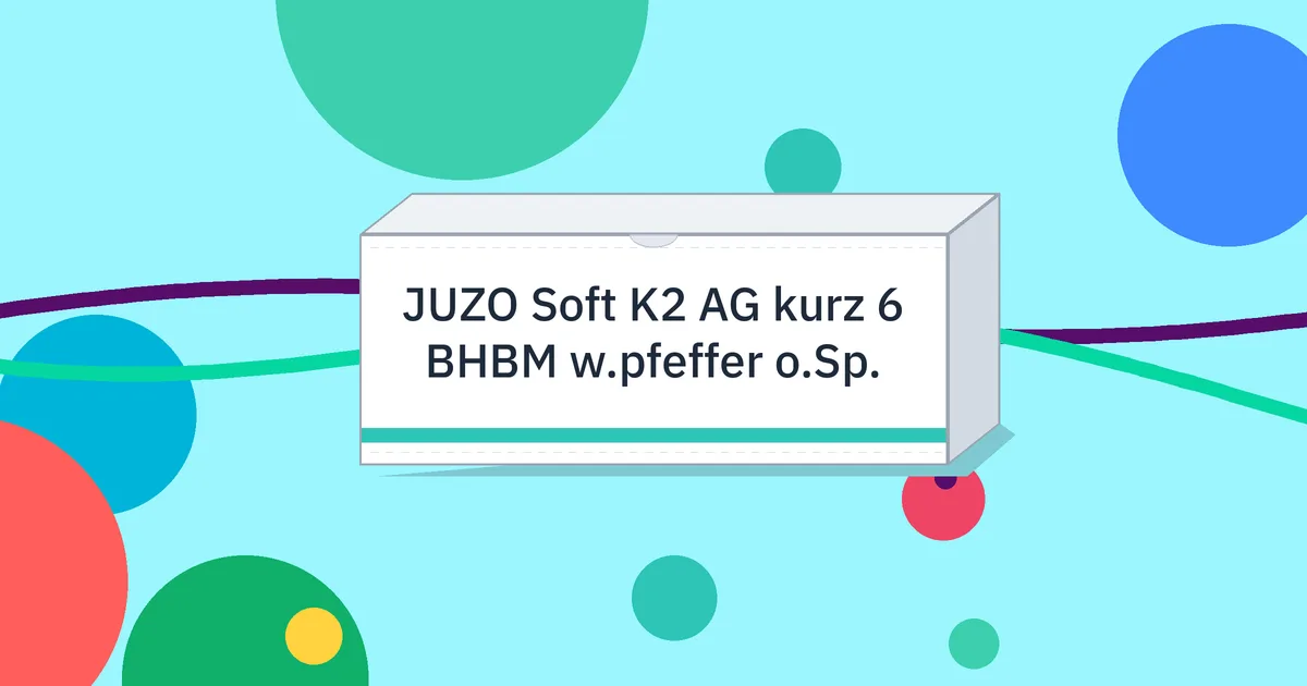 Symbolbild: Packung mit der Aufschrift JUZO Soft K2 AG kurz 6 BHBM w.pfeffer o.Sp. (PZN 14869339) – Verfügbarkeit und Bezug in Apotheken in Frankfurt am Main