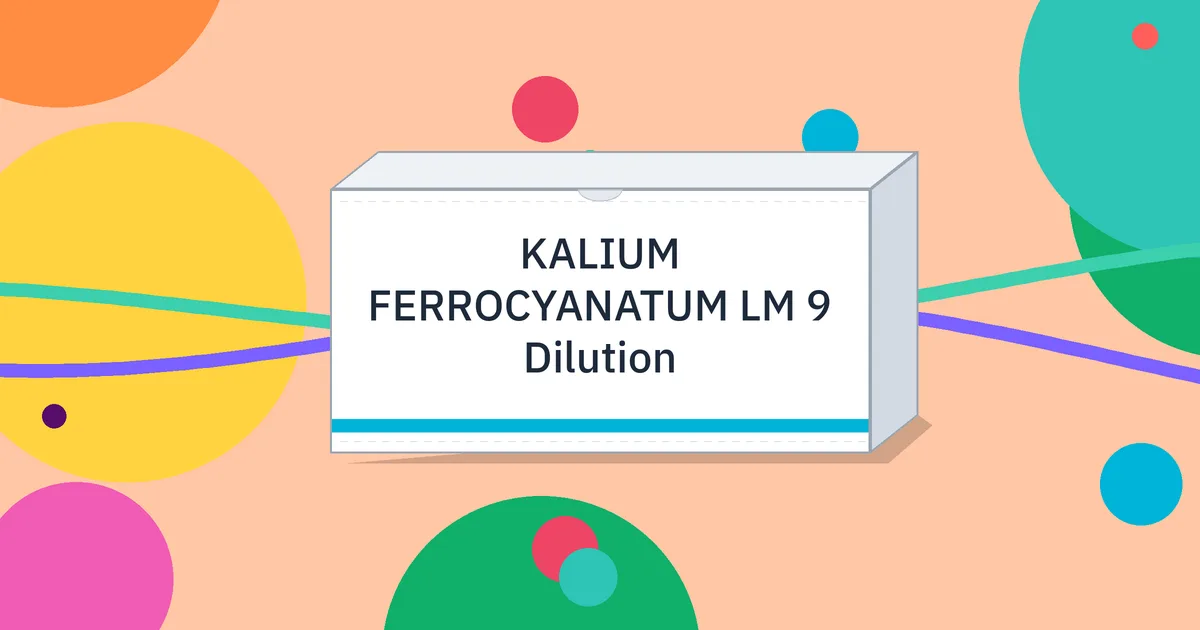 Symbolbild: Packung mit der Aufschrift KALIUM FERROCYANATUM LM 9 Dilution (PZN 12920993) – Verfügbarkeit und Bezug in Apotheken in Frankfurt am Main