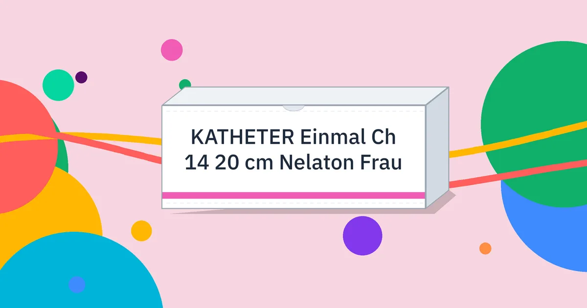 Symbolbild: Packung mit der Aufschrift KATHETER Einmal Ch 14 20 cm Nelaton Frau (PZN 01729921) – Verfügbarkeit und Bezug in Apotheken in Frankfurt am Main