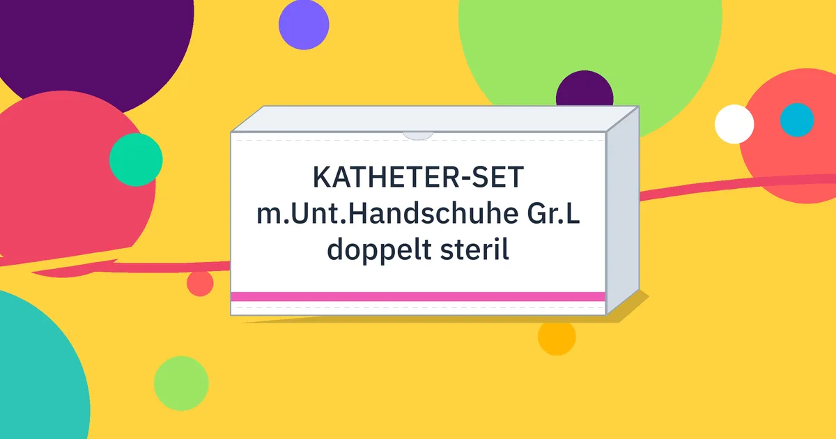 Symbolbild: Packung mit der Aufschrift KATHETER-SET m.Unt.Handschuhe Gr.L doppelt steril (PZN 04136067) – Verfügbarkeit und Bezug in Apotheken in Frankfurt am Main