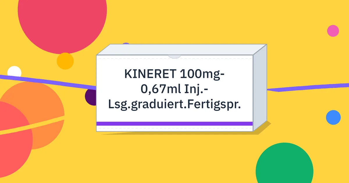 Symbolbild: Packung mit der Aufschrift KINERET 100mg-0,67ml Inj.-Lsg.graduiert.Fertigspr. (PZN 18220357) – Verfügbarkeit und Bezug in Apotheken in Frankfurt am Main