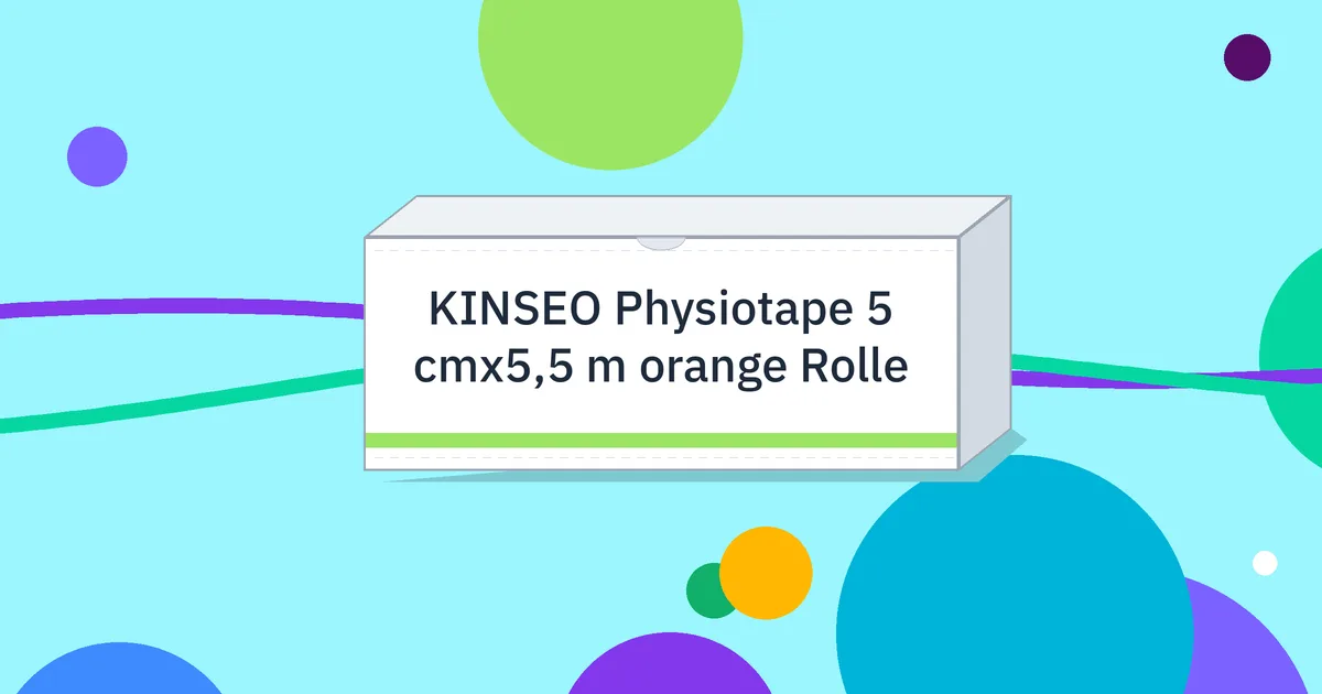 Symbolbild: Packung mit der Aufschrift KINSEO Physiotape 5 cmx5,5 m orange Rolle (PZN 06159836) – Verfügbarkeit und Bezug in Apotheken in Frankfurt am Main