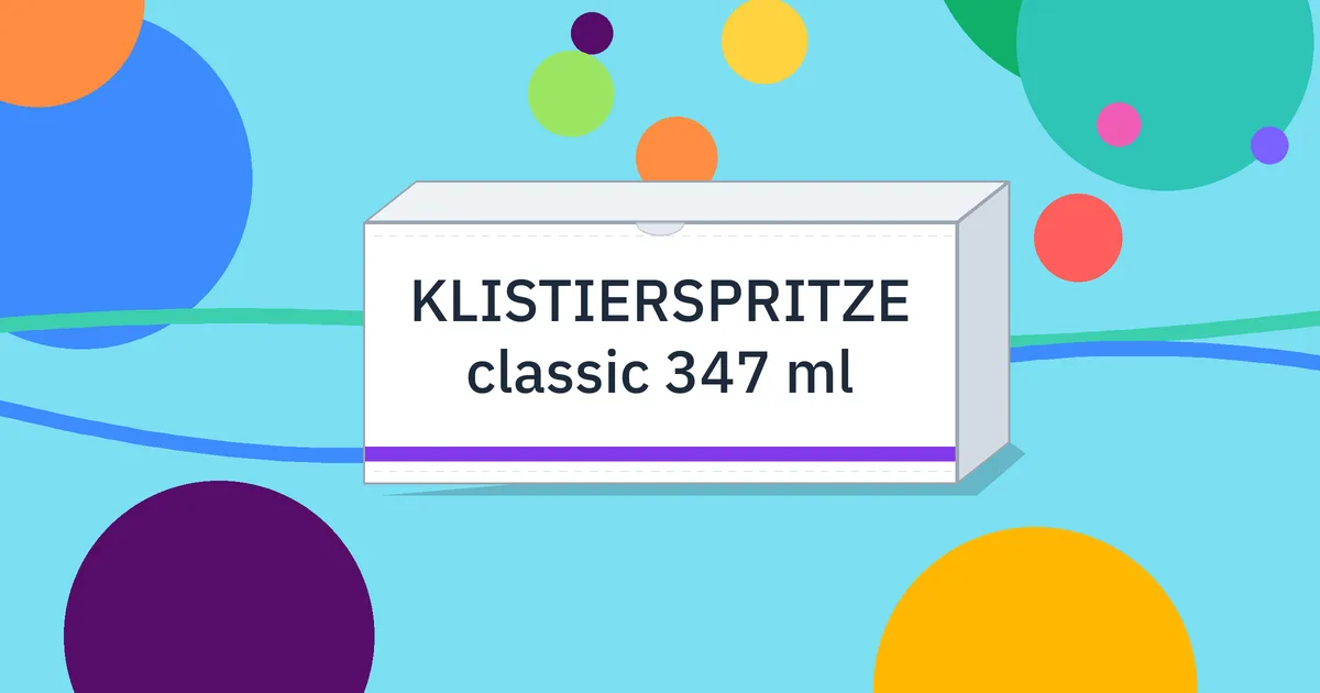 Symbolbild: Packung mit der Aufschrift KLISTIERSPRITZE classic 347 ml (PZN 02819879) – Verfügbarkeit und Bezug in Apotheken in Frankfurt am Main