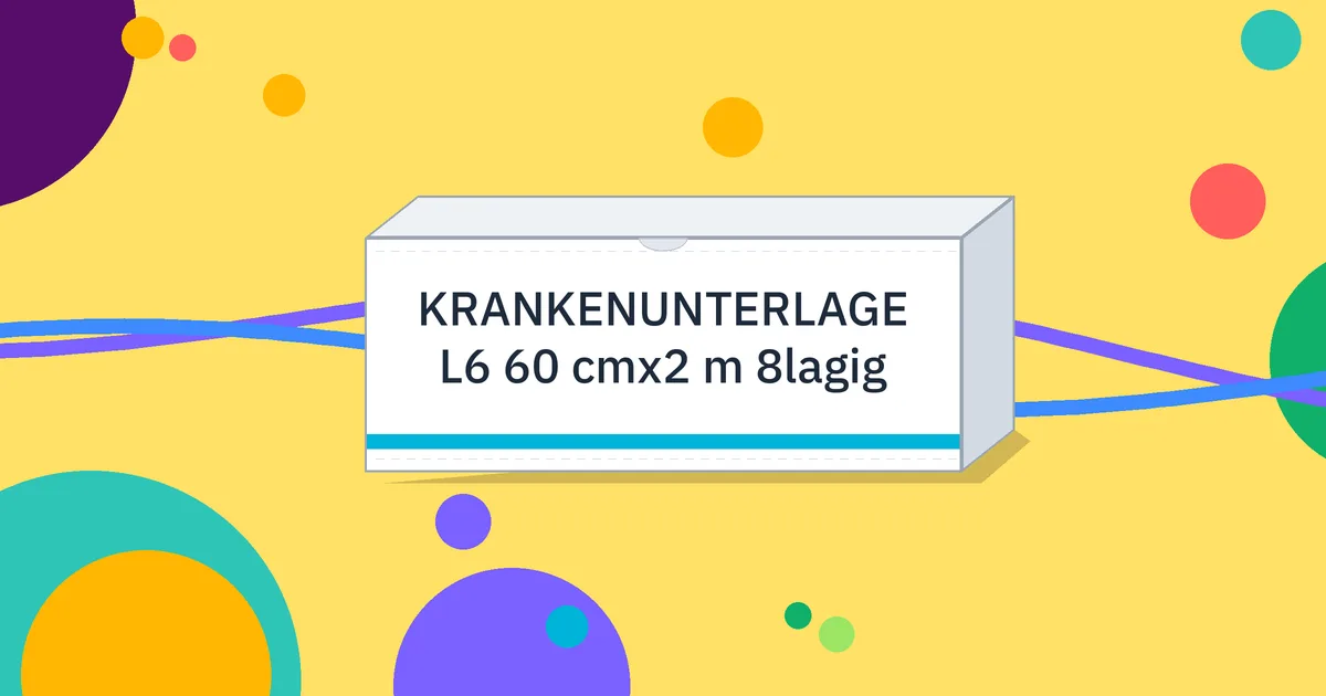 Symbolbild: Packung mit der Aufschrift KRANKENUNTERLAGE L6 60 cmx2 m 8lagig (PZN 17388617) – Verfügbarkeit und Bezug in Apotheken in Frankfurt am Main
