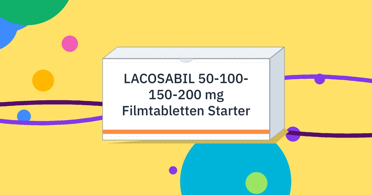 Symbolbild: Packung mit der Aufschrift LACOSABIL 50-100-150-200 mg Filmtabletten Starter (PZN 18032302) – Verfügbarkeit und Bezug in Apotheken in Frankfurt am Main
