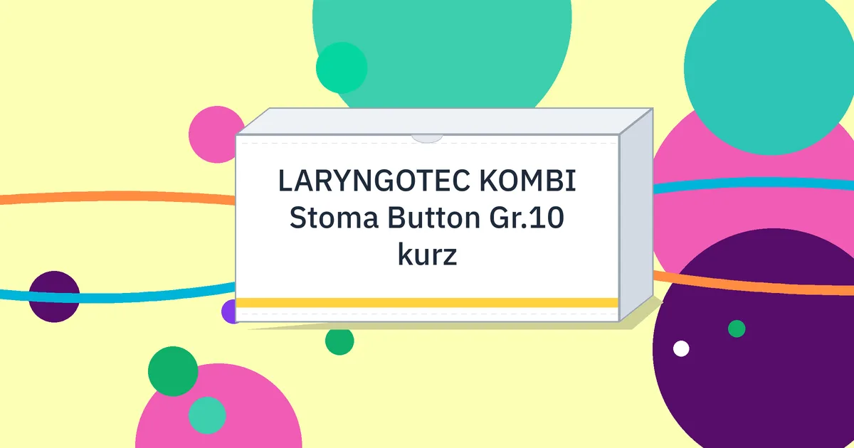 Symbolbild: Packung mit der Aufschrift LARYNGOTEC KOMBI Stoma Button Gr.10 kurz (PZN 01217606) – Verfügbarkeit und Bezug in Apotheken in Frankfurt am Main