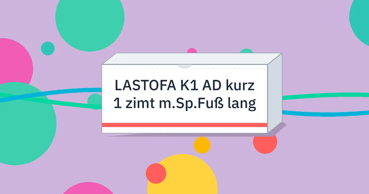 Symbolbild: Packung mit der Aufschrift LASTOFA K1 AD kurz 1 zimt m.Sp.Fuß lang (PZN 13786278) – Verfügbarkeit und Bezug in Apotheken in Frankfurt am Main