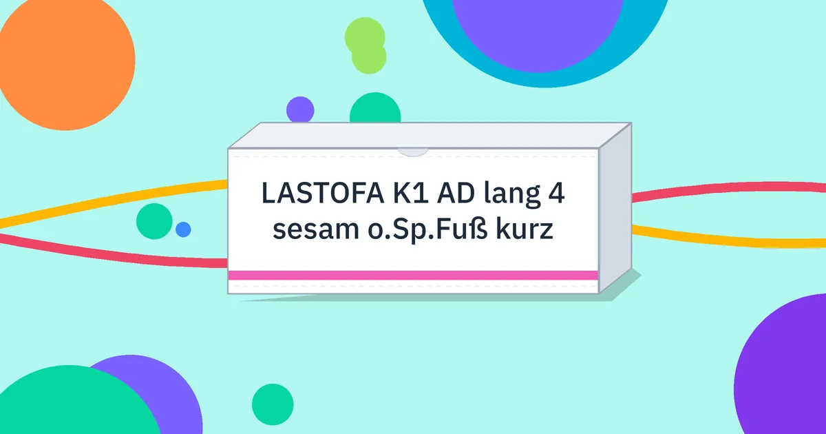 Symbolbild: Packung mit der Aufschrift LASTOFA K1 AD lang 4 sesam o.Sp.Fuß kurz (PZN 13787504) – Verfügbarkeit und Bezug in Apotheken in Frankfurt am Main