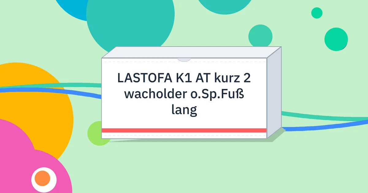 Symbolbild: Packung mit der Aufschrift LASTOFA K1 AT kurz 2 wacholder o.Sp.Fuß lang (PZN 14150789) – Verfügbarkeit und Bezug in Apotheken in Frankfurt am Main