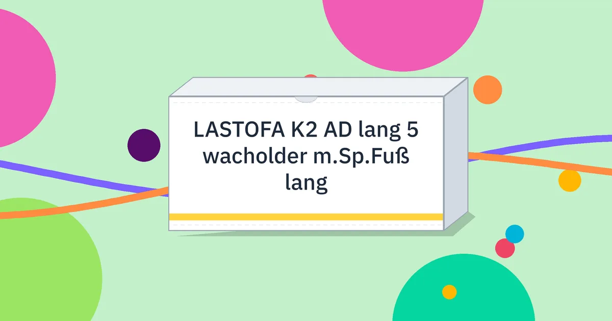 Symbolbild: Packung mit der Aufschrift LASTOFA K2 AD lang 5 wacholder m.Sp.Fuß lang (PZN 13800995) – Verfügbarkeit und Bezug in Apotheken in Frankfurt am Main