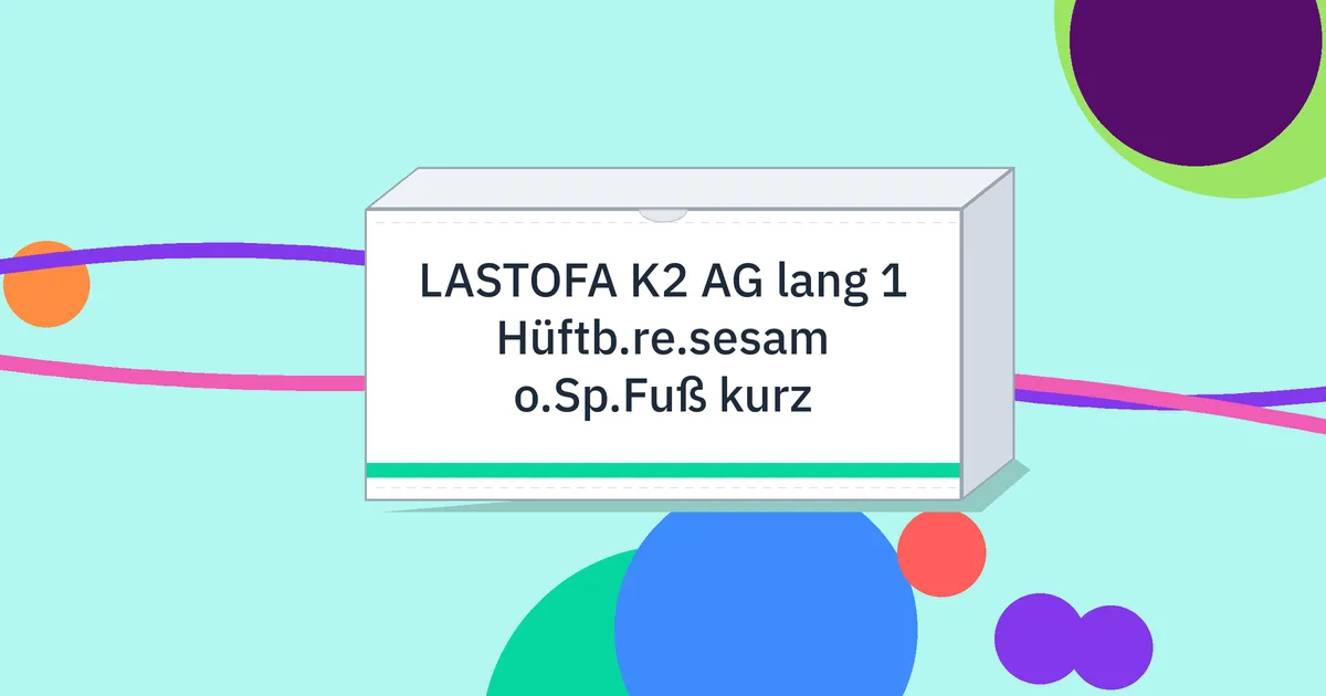 Symbolbild: Packung mit der Aufschrift LASTOFA K2 AG lang 1 Hüftb.re.sesam o.Sp.Fuß kurz (PZN 13810574) – Verfügbarkeit und Bezug in Apotheken in Frankfurt am Main