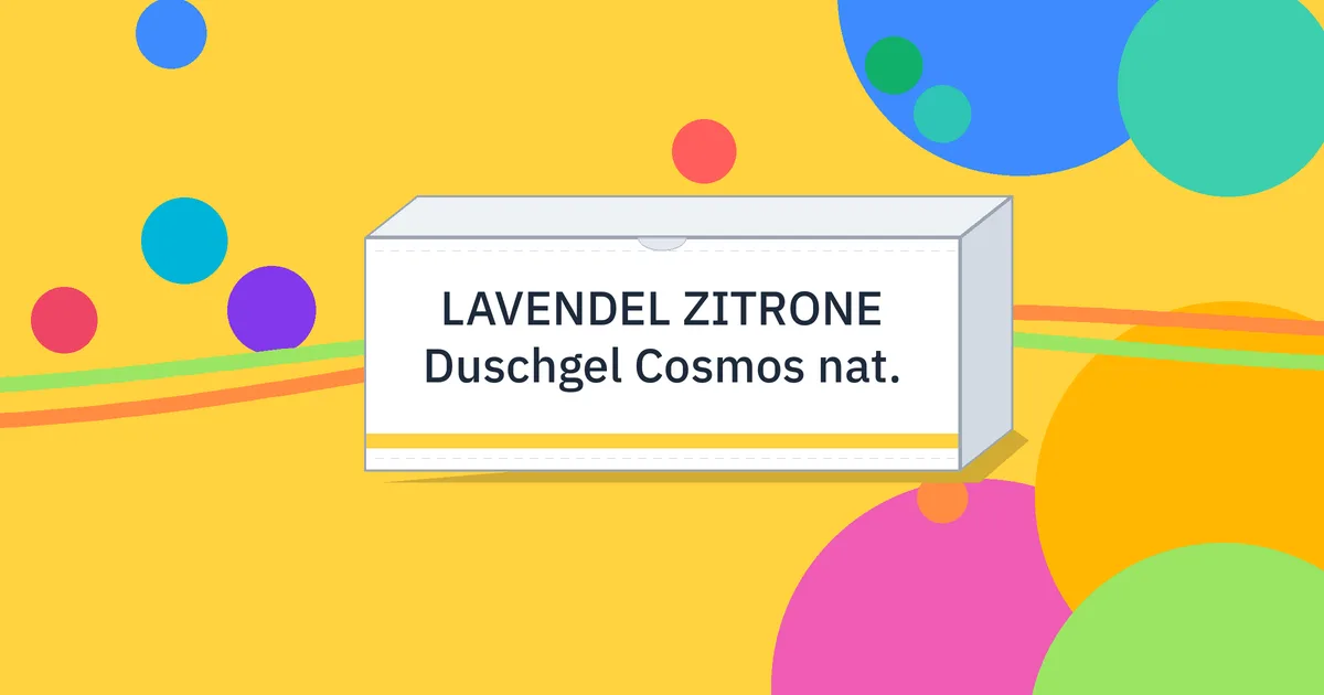 Symbolbild: Packung mit der Aufschrift LAVENDEL ZITRONE Duschgel Cosmos nat. (PZN 17884598) – Verfügbarkeit und Bezug in Apotheken in Frankfurt am Main