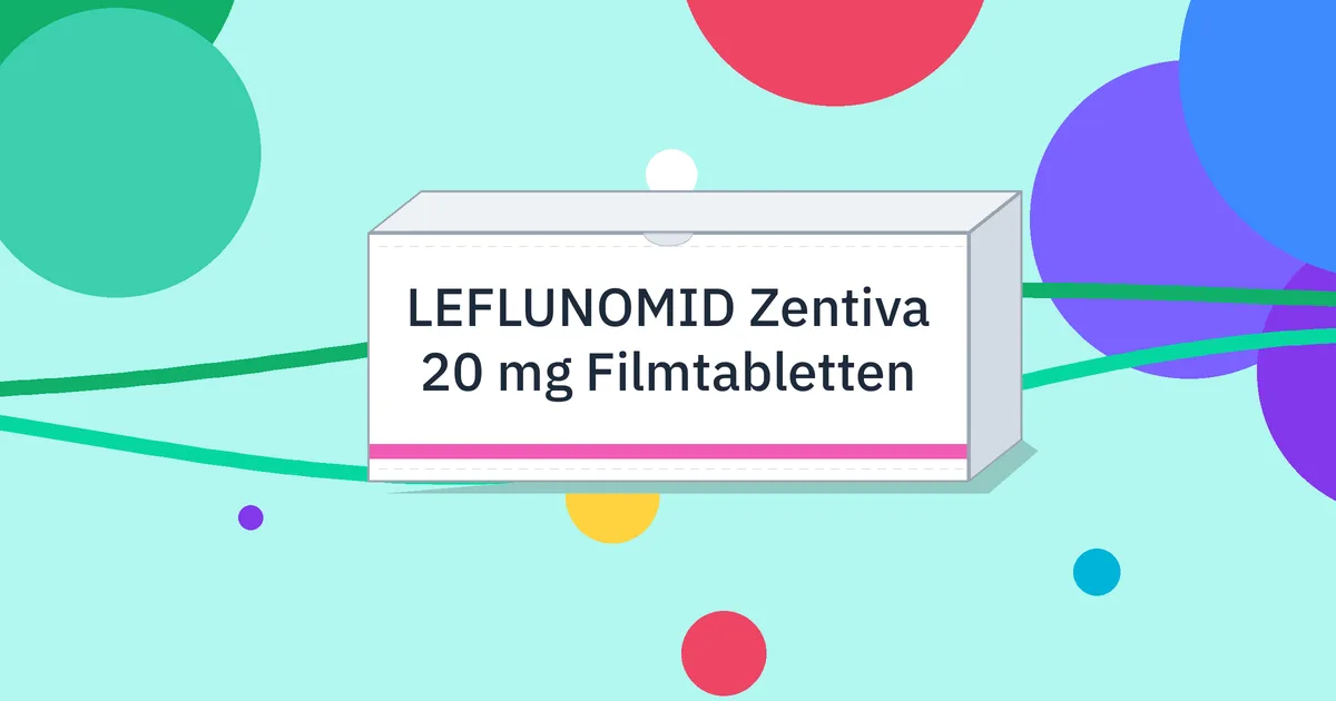 Symbolbild: Packung mit der Aufschrift LEFLUNOMID Zentiva 20 mg Filmtabletten (PZN 06913061) – Verfügbarkeit und Bezug in Apotheken in Frankfurt am Main