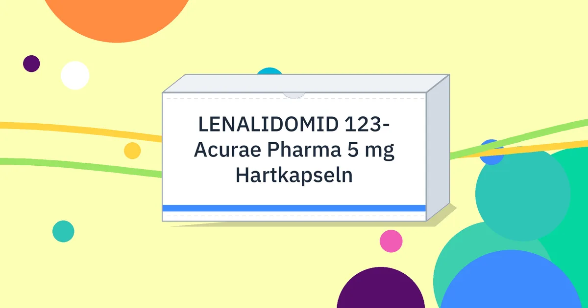 Symbolbild: Packung mit der Aufschrift LENALIDOMID 123-Acurae Pharma 5 mg Hartkapseln (PZN 17612457) – Verfügbarkeit und Bezug in Apotheken in Frankfurt am Main
