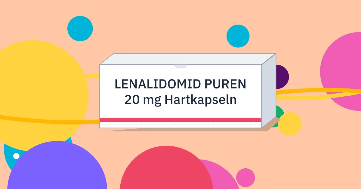Symbolbild: Packung mit der Aufschrift LENALIDOMID PUREN 20 mg Hartkapseln (PZN 16943258) – Verfügbarkeit und Bezug in Apotheken in Frankfurt am Main