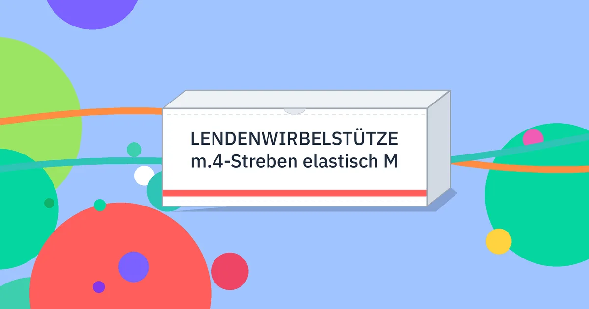 Symbolbild: Packung mit der Aufschrift LENDENWIRBELSTÜTZE m.4-Streben elastisch M (PZN 19070983) – Verfügbarkeit und Bezug in Apotheken in Frankfurt am Main