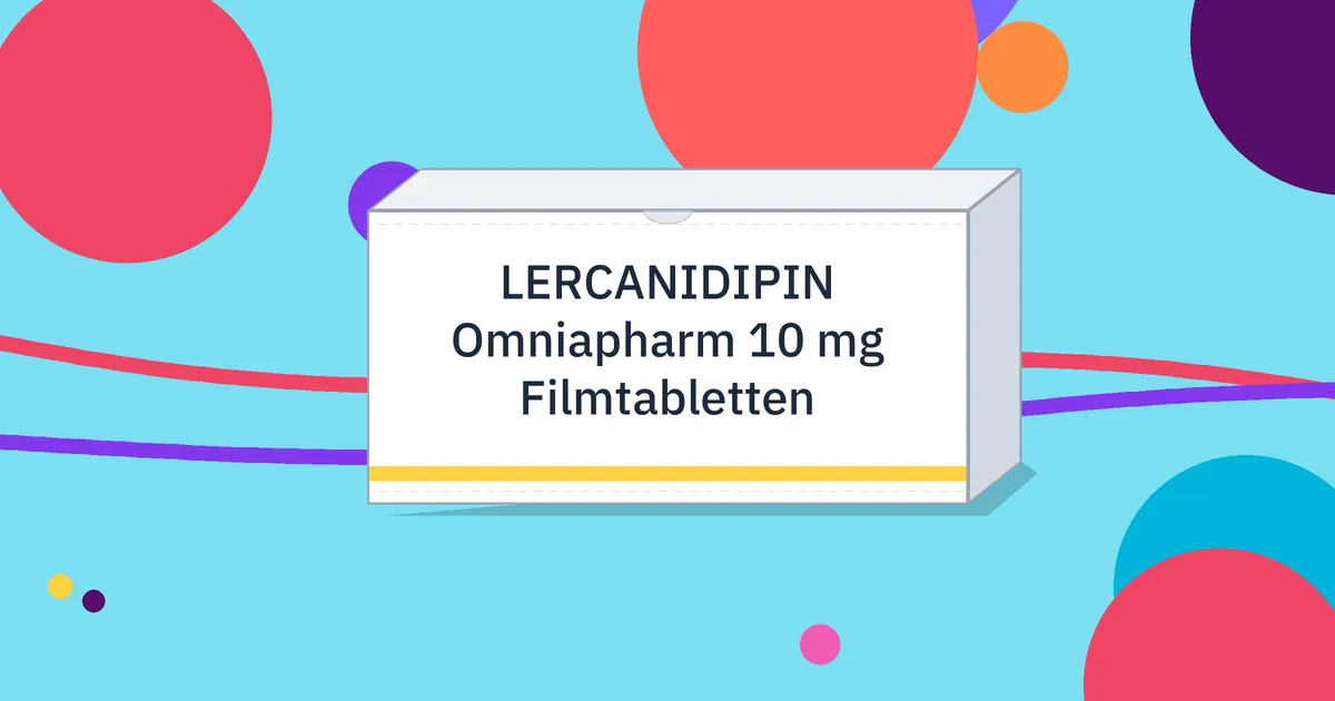 Symbolbild: Packung mit der Aufschrift LERCANIDIPIN Omniapharm 10 mg Filmtabletten (PZN 10042181) – Verfügbarkeit und Bezug in Apotheken in Frankfurt am Main