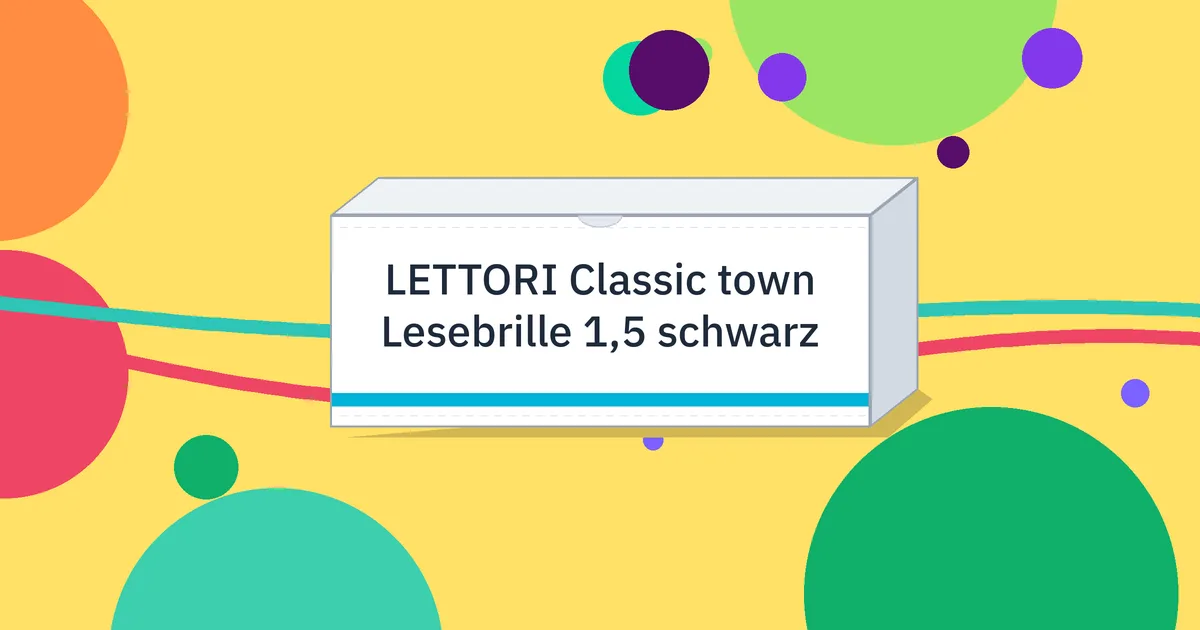 Symbolbild: Packung mit der Aufschrift LETTORI Classic town Lesebrille 1,5 schwarz (PZN 11057718) – Verfügbarkeit und Bezug in Apotheken in Frankfurt am Main