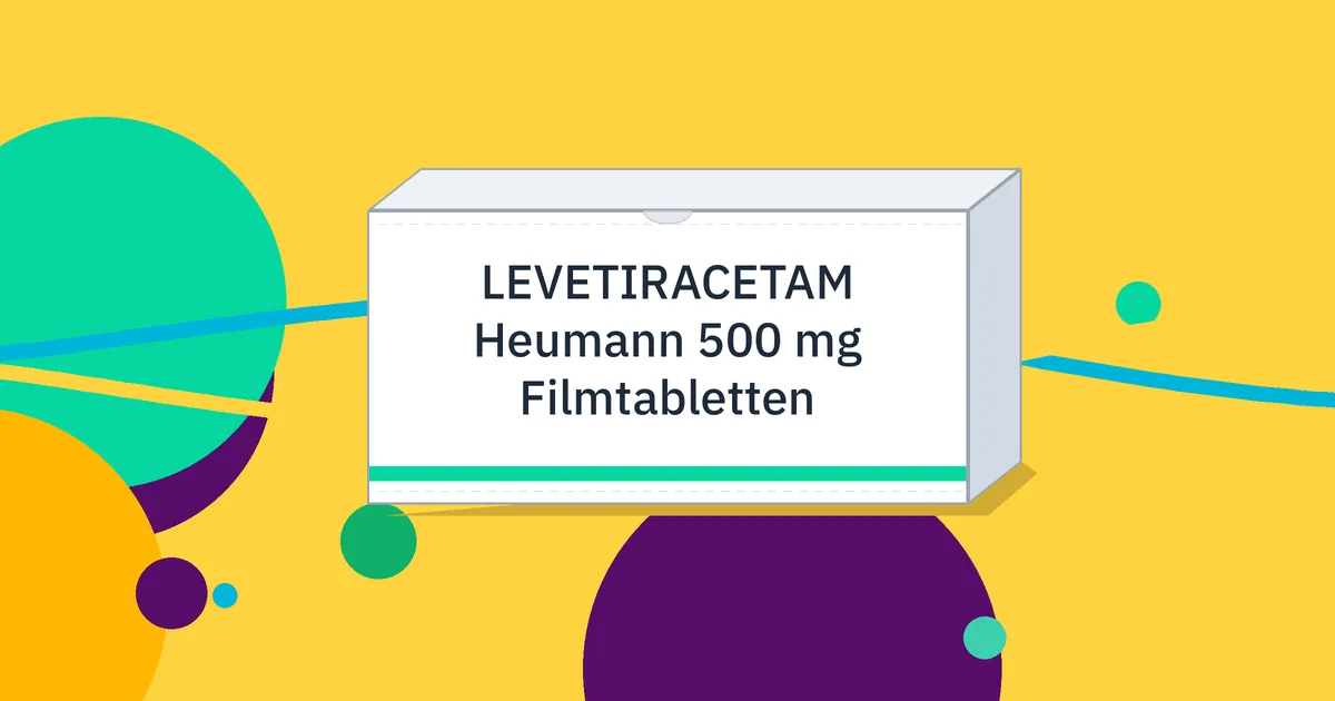 Symbolbild: Packung mit der Aufschrift LEVETIRACETAM Heumann 500 mg Filmtabletten (PZN 16138574) – Verfügbarkeit und Bezug in Apotheken in Frankfurt am Main