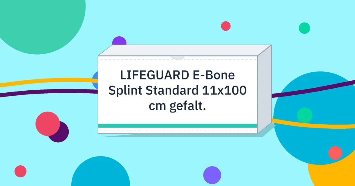 Symbolbild: Packung mit der Aufschrift LIFEGUARD E-Bone Splint Standard 11x100 cm gefalt. (PZN 02819129) – Verfügbarkeit und Bezug in Apotheken in Frankfurt am Main