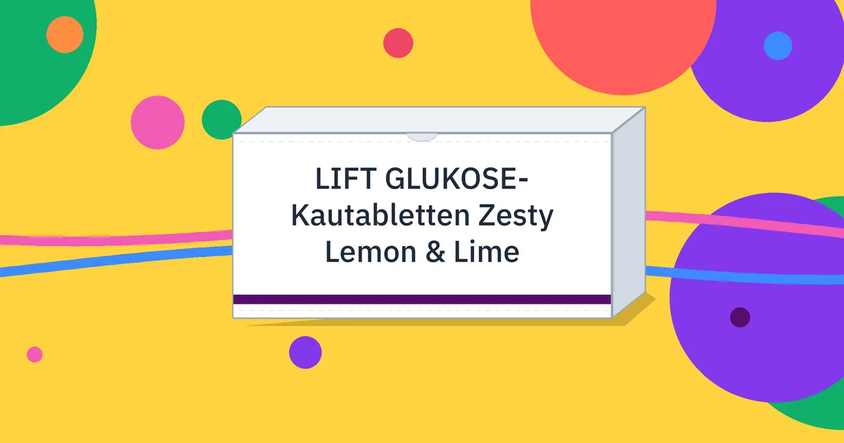Symbolbild: Packung mit der Aufschrift LIFT GLUKOSE-Kautabletten Zesty Lemon & Lime (PZN 19987345) – Verfügbarkeit und Bezug in Apotheken in Frankfurt am Main