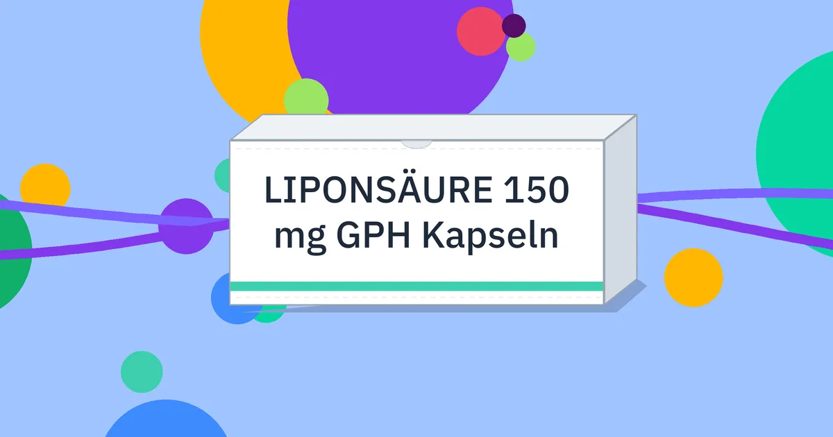 Symbolbild: Packung mit der Aufschrift LIPONSÄURE 150 mg GPH Kapseln (PZN 09681450) – Verfügbarkeit und Bezug in Apotheken in Frankfurt am Main