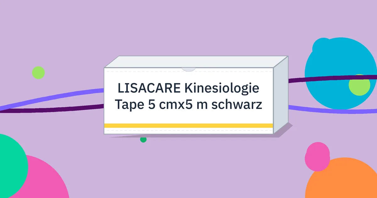Symbolbild: Packung mit der Aufschrift LISACARE Kinesiologie Tape 5 cmx5 m schwarz (PZN 18324996) – Verfügbarkeit und Bezug in Apotheken in Frankfurt am Main