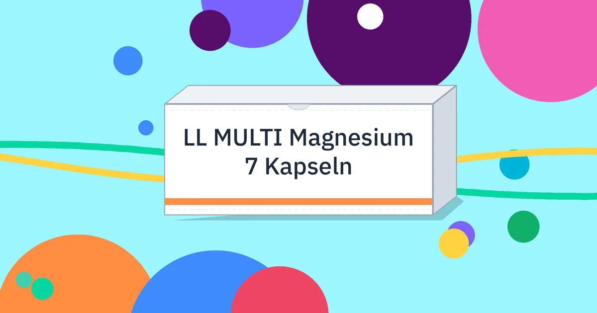 Symbolbild: Packung mit der Aufschrift LL MULTI Magnesium 7 Kapseln (PZN 19726248) – Verfügbarkeit und Bezug in Apotheken in Frankfurt am Main