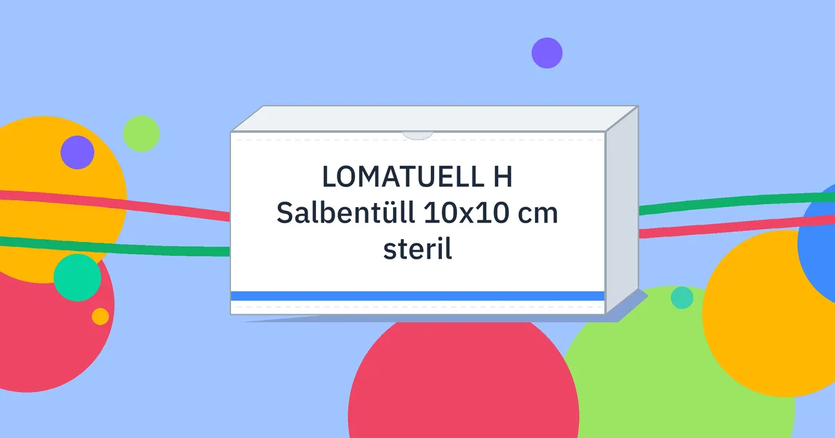 Symbolbild: Packung mit der Aufschrift LOMATUELL H Salbentüll 10x10 cm steril (PZN 20056215) – Verfügbarkeit und Bezug in Apotheken in Frankfurt am Main