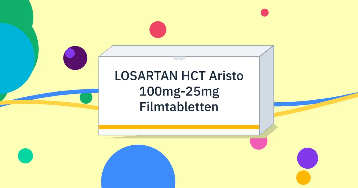 Symbolbild: Packung mit der Aufschrift LOSARTAN HCT Aristo 100mg-25mg Filmtabletten (PZN 07510804) – Verfügbarkeit und Bezug in Apotheken in Frankfurt am Main
