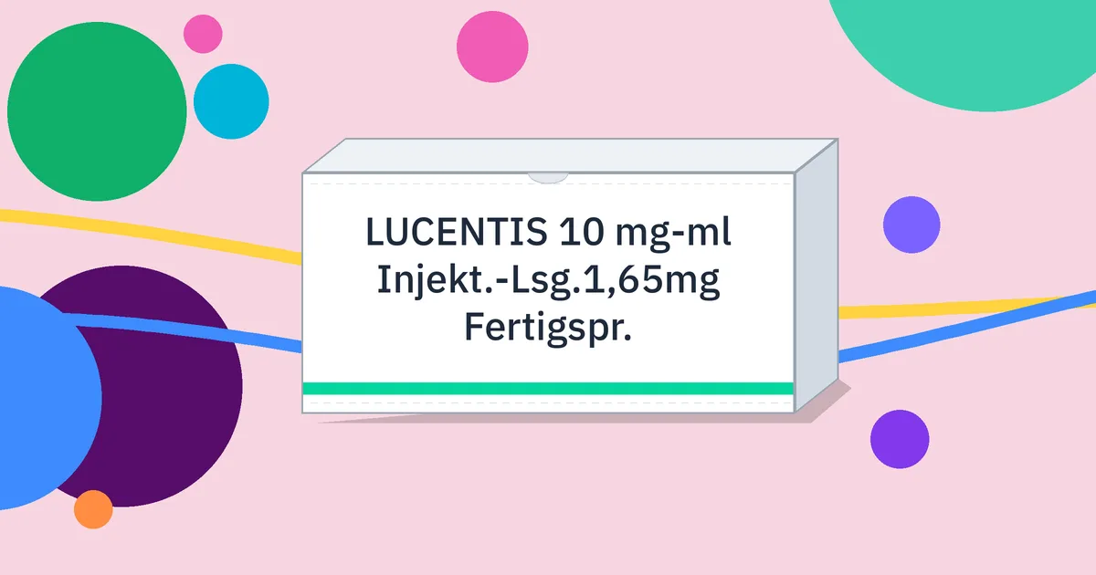 Symbolbild: Packung mit der Aufschrift LUCENTIS 10 mg-ml Injekt.-Lsg.1,65mg Fertigspr. (PZN 15425662) – Verfügbarkeit und Bezug in Apotheken in Frankfurt am Main