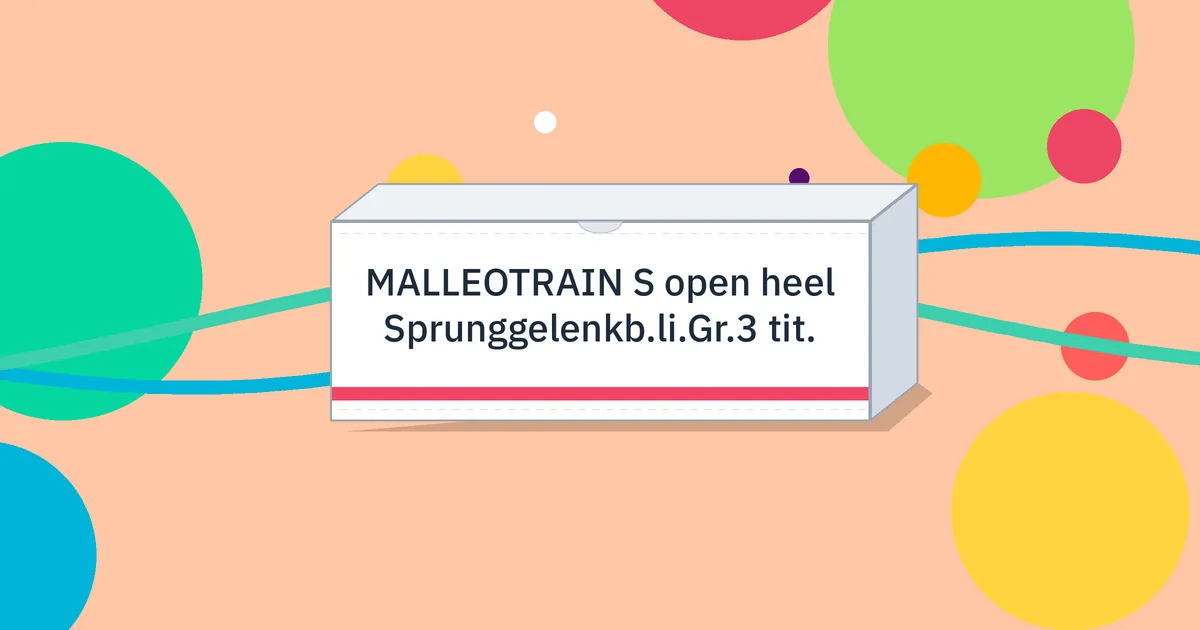 Symbolbild: Packung mit der Aufschrift MALLEOTRAIN S open heel Sprunggelenkb.li.Gr.3 tit. (PZN 10220978) – Verfügbarkeit und Bezug in Apotheken in Frankfurt am Main