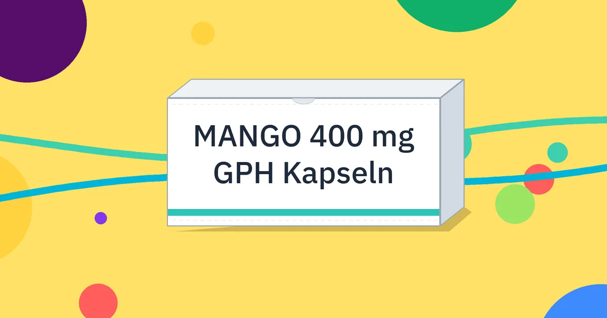 Symbolbild: Packung mit der Aufschrift MANGO 400 mg GPH Kapseln (PZN 03443471) – Verfügbarkeit und Bezug in Apotheken in Frankfurt am Main