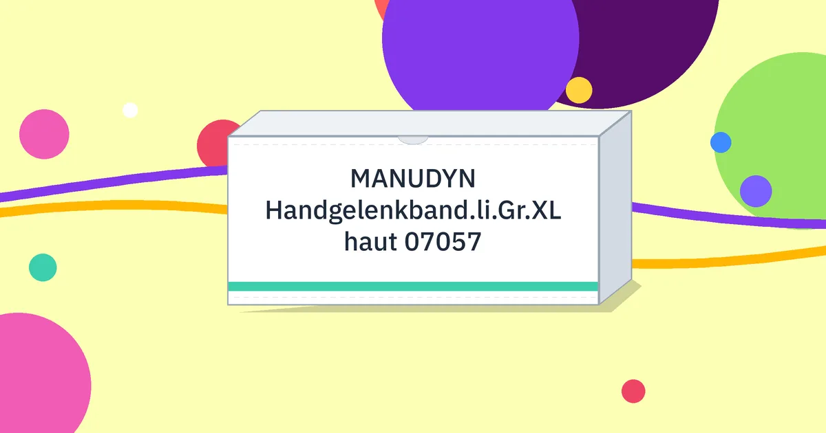 Symbolbild: Packung mit der Aufschrift MANUDYN Handgelenkband.li.Gr.XL haut 07057 (PZN 06727364) – Verfügbarkeit und Bezug in Apotheken in Frankfurt am Main