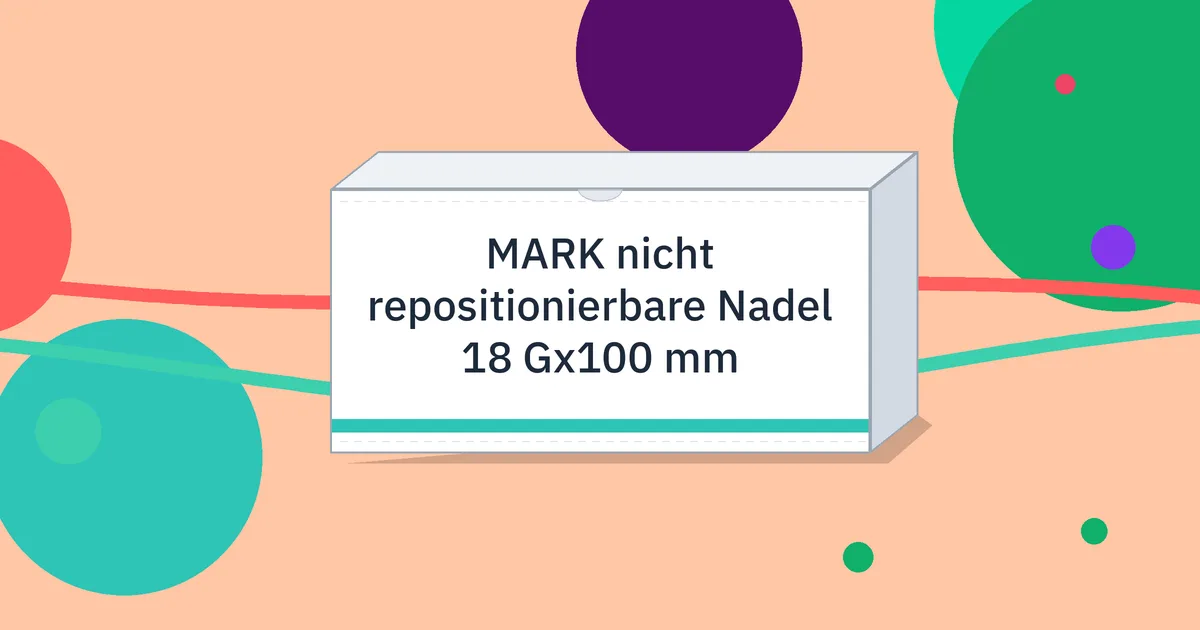 Symbolbild: Packung mit der Aufschrift MARK nicht repositionierbare Nadel 18 Gx100 mm (PZN 19736548) – Verfügbarkeit und Bezug in Apotheken in Frankfurt am Main