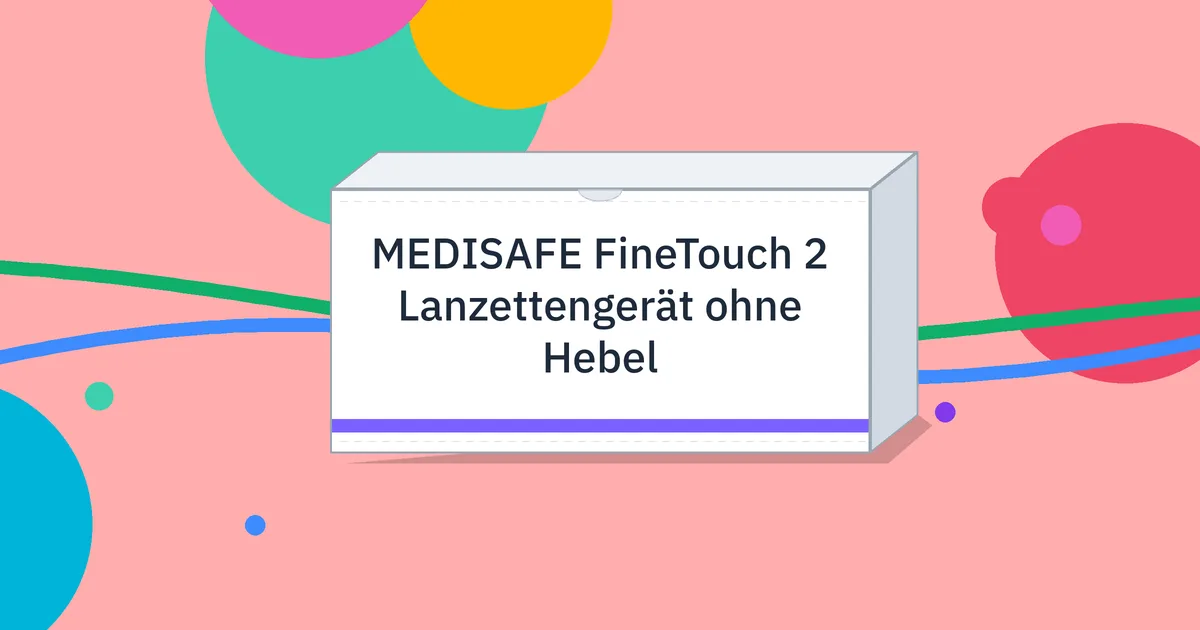 Symbolbild: Packung mit der Aufschrift MEDISAFE FineTouch 2 Lanzettengerät ohne Hebel (PZN 20101683) – Verfügbarkeit und Bezug in Apotheken in Frankfurt am Main