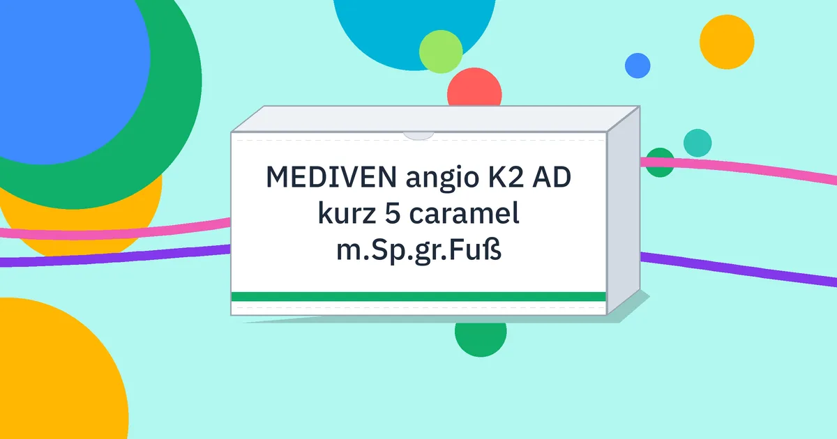 Symbolbild: Packung mit der Aufschrift MEDIVEN angio K2 AD kurz 5 caramel m.Sp.gr.Fuß (PZN 17211043) – Verfügbarkeit und Bezug in Apotheken in Frankfurt am Main