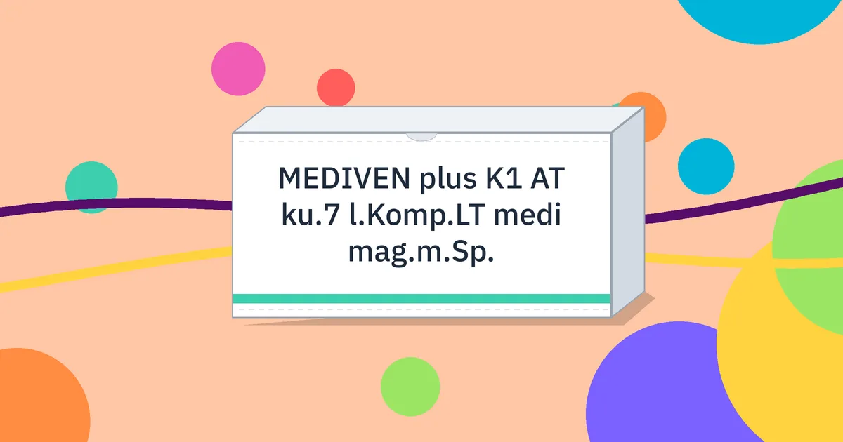 Symbolbild: Packung mit der Aufschrift MEDIVEN plus K1 AT ku.7 l.Komp.LT medi mag.m.Sp. (PZN 15029541) – Verfügbarkeit und Bezug in Apotheken in Frankfurt am Main
