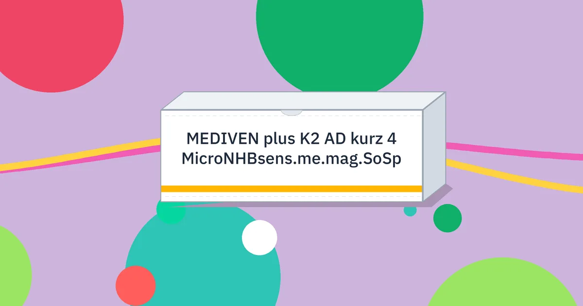 Symbolbild: Packung mit der Aufschrift MEDIVEN plus K2 AD kurz 4 MicroNHBsens.me.mag.SoSp (PZN 15934234) – Verfügbarkeit und Bezug in Apotheken in Frankfurt am Main