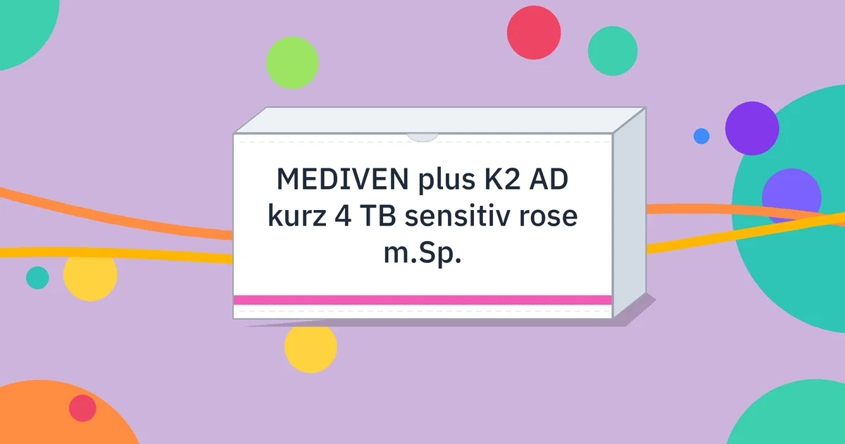 Symbolbild: Packung mit der Aufschrift MEDIVEN plus K2 AD kurz 4 TB sensitiv rose m.Sp. (PZN 15106359) – Verfügbarkeit und Bezug in Apotheken in Frankfurt am Main