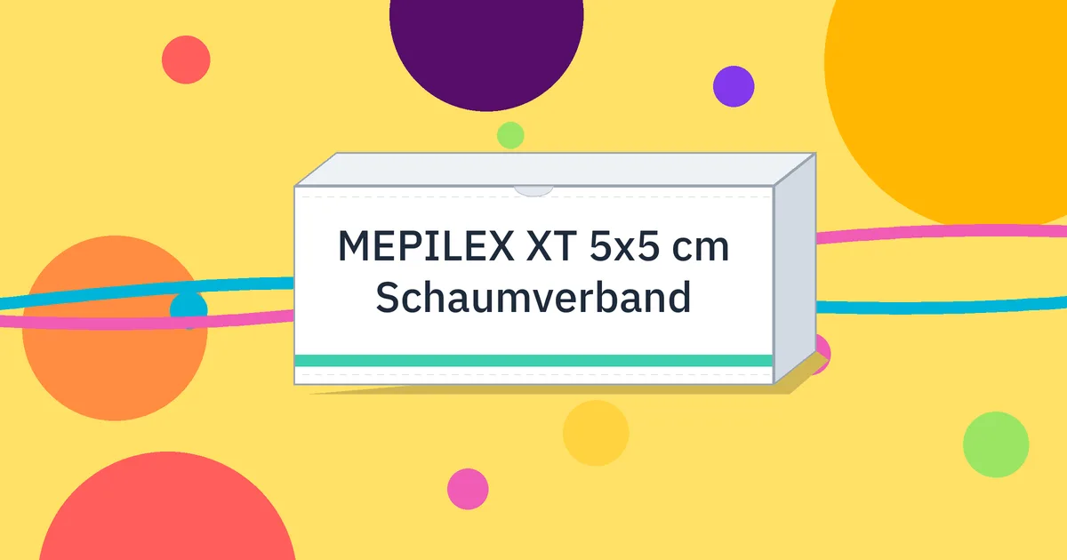 Symbolbild: Packung mit der Aufschrift MEPILEX XT 5x5 cm Schaumverband (PZN 17274374) – Verfügbarkeit und Bezug in Apotheken in Frankfurt am Main