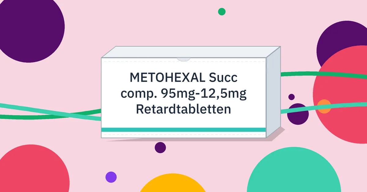 Symbolbild: Packung mit der Aufschrift METOHEXAL Succ comp. 95mg-12,5mg Retardtabletten (PZN 04162923) – Verfügbarkeit und Bezug in Apotheken in Frankfurt am Main