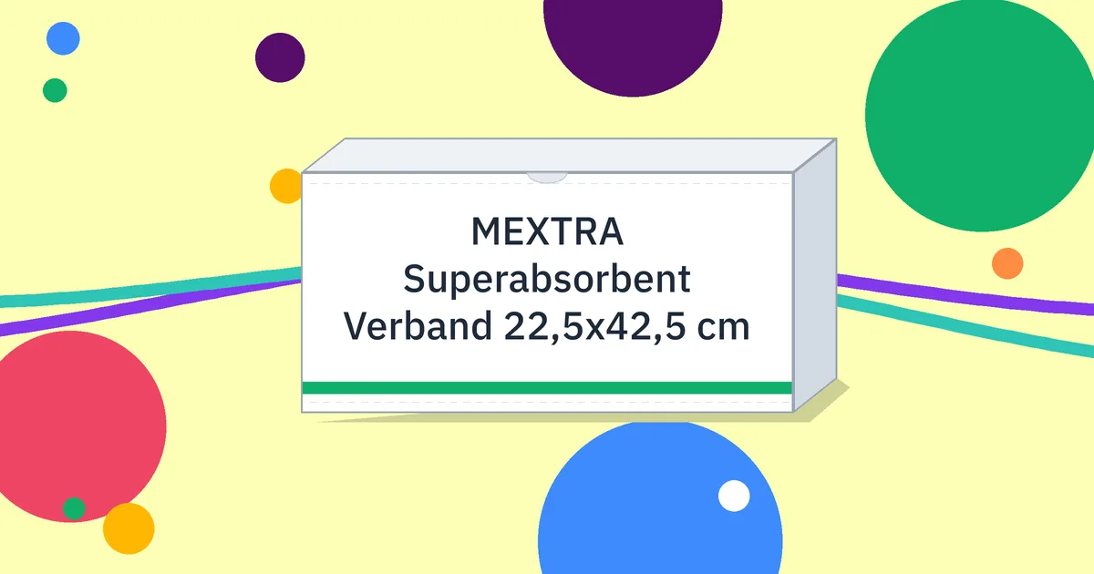 Symbolbild: Packung mit der Aufschrift MEXTRA Superabsorbent Verband 22,5x42,5 cm (PZN 14269970) – Verfügbarkeit und Bezug in Apotheken in Frankfurt am Main