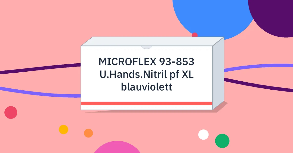 Symbolbild: Packung mit der Aufschrift MICROFLEX 93-853 U.Hands.Nitril pf XL blauviolett (PZN 18388789) – Verfügbarkeit und Bezug in Apotheken in Frankfurt am Main