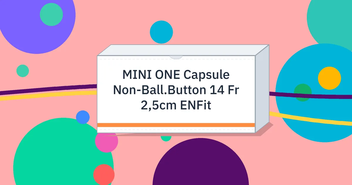 Symbolbild: Packung mit der Aufschrift MINI ONE Capsule Non-Ball.Button 14 Fr 2,5cm ENFit (PZN 14344045) – Verfügbarkeit und Bezug in Apotheken in Frankfurt am Main